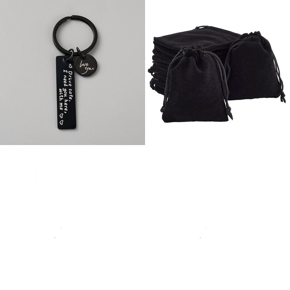 1Pc 201 Stainless Steel Keychains Rectangle with 1Pc Velvet Pouches ...