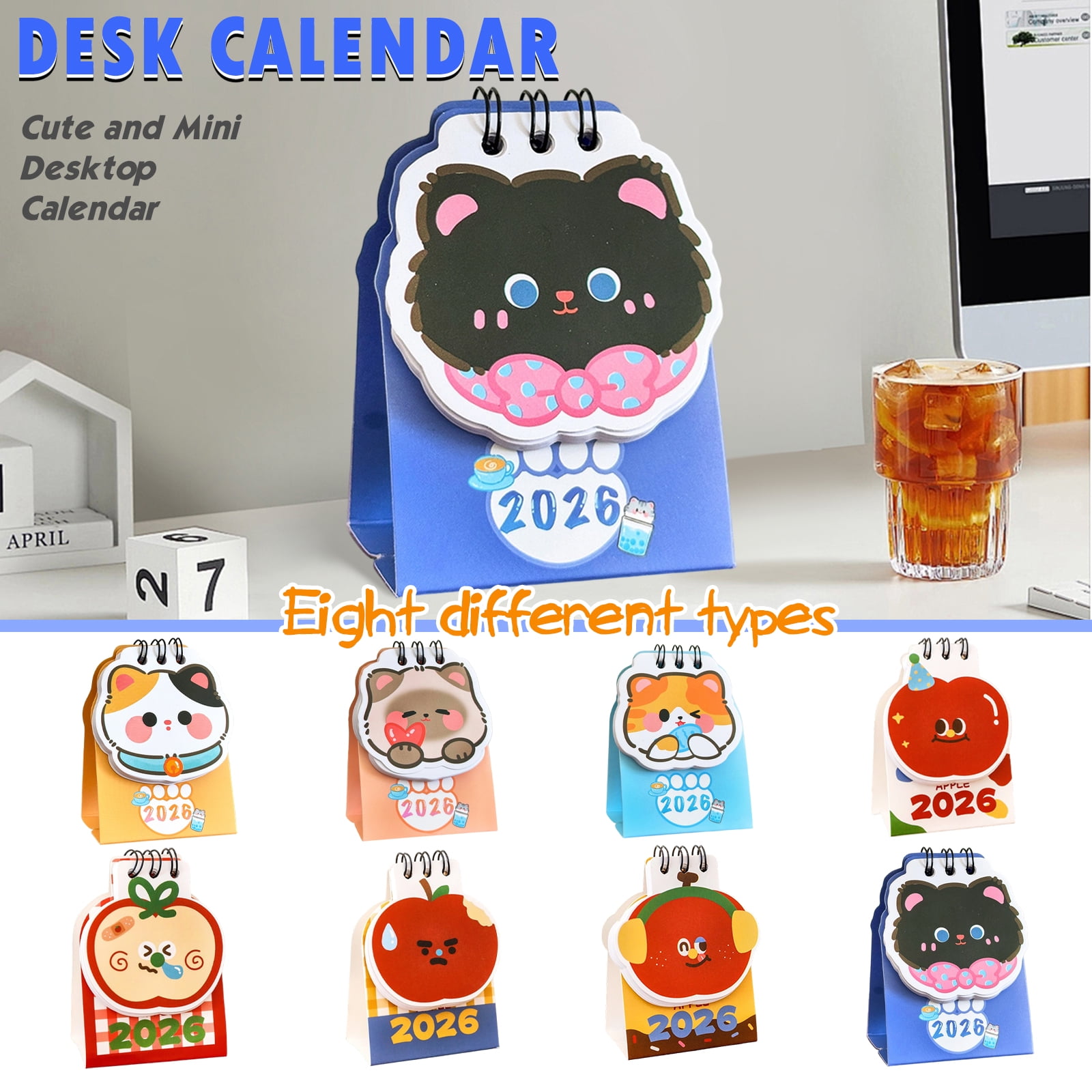 1Pc 2026 Mini Desk Calendar - Cute Cartoon Cat Design, Compact ...