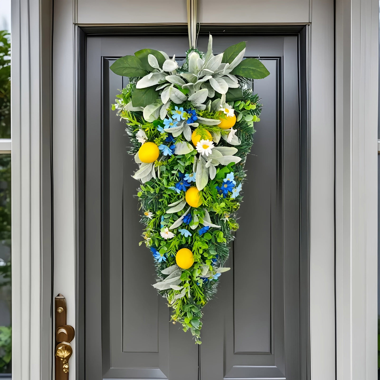 1Pc 23.6 Inches Artificial Lemon Teardrop Wreath Lemon Teardrop Swag ...