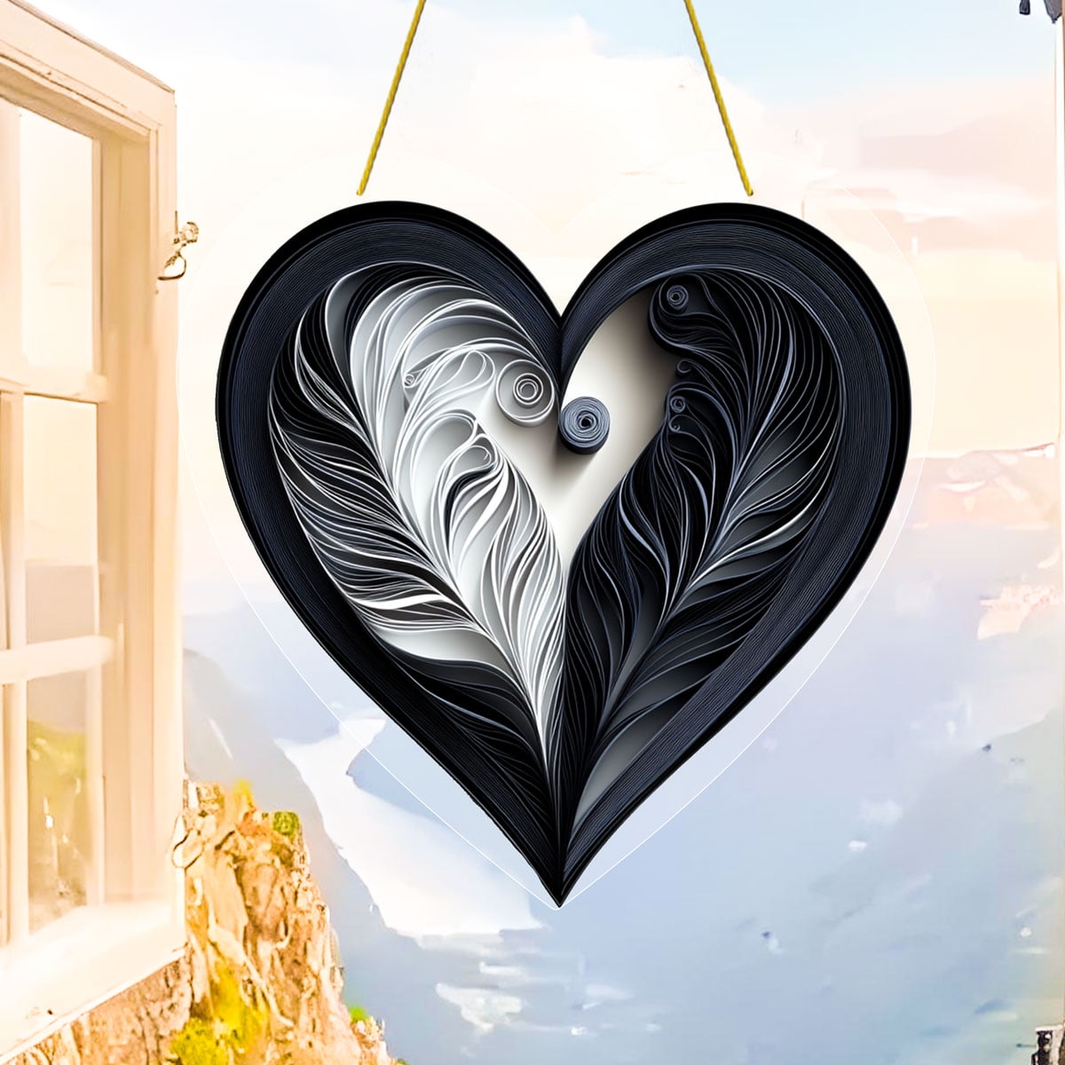 1Pc 2D Flat Acrylic, ‘Heart Bloom Papercraft Fantasia’ suncatchers ...