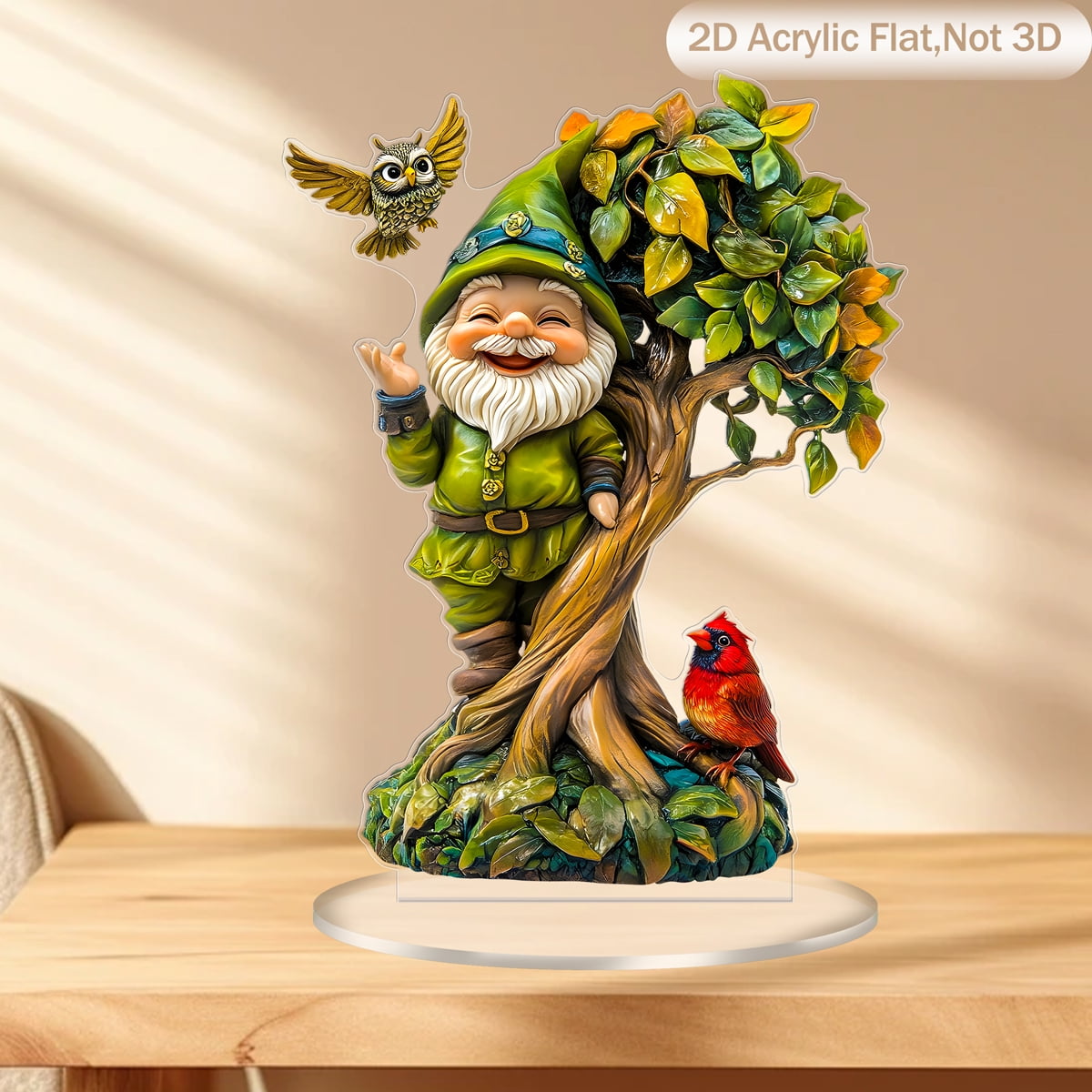 1Pc 2D Flat Acrylic, Jolly Gnome, Owl, Cardinal, Acrylic Sign Desktop ...