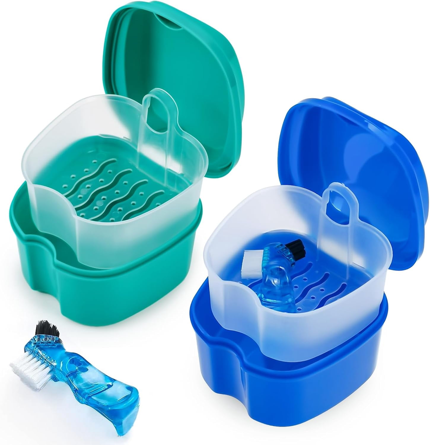 1Pc/2Pcs Denture Case Dental Case, Denture Bath Box Cleaning with Brush ...
