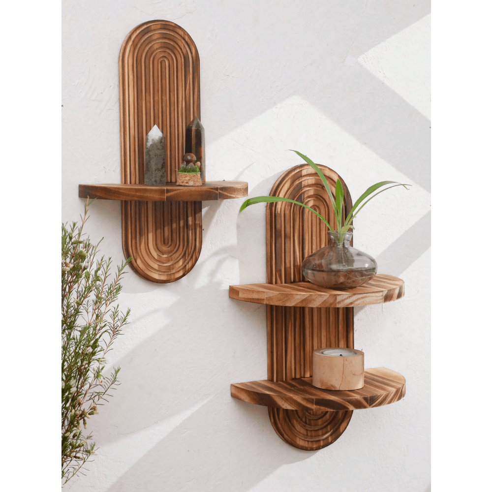 1Pc/2Pcs Geometric Wall Mounted Shelves, Wood Floating Shelves, Rustic ...