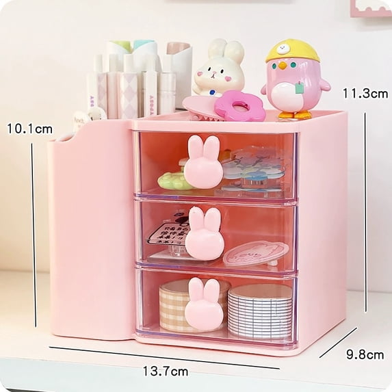 1Pc 3 Layer Drawer Storage Box With Pen Holder Multi Functional Desktop ...