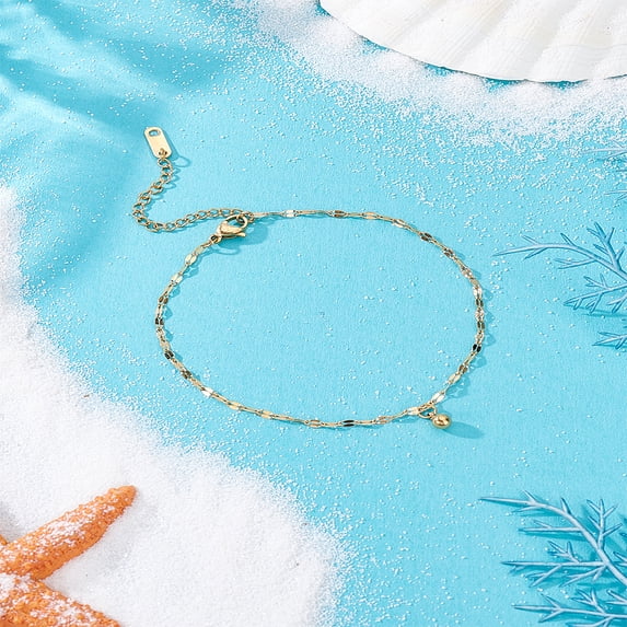 1Pc 304 Stainless Dapped Chain Round Charm Anklets for Women Real 18K ...