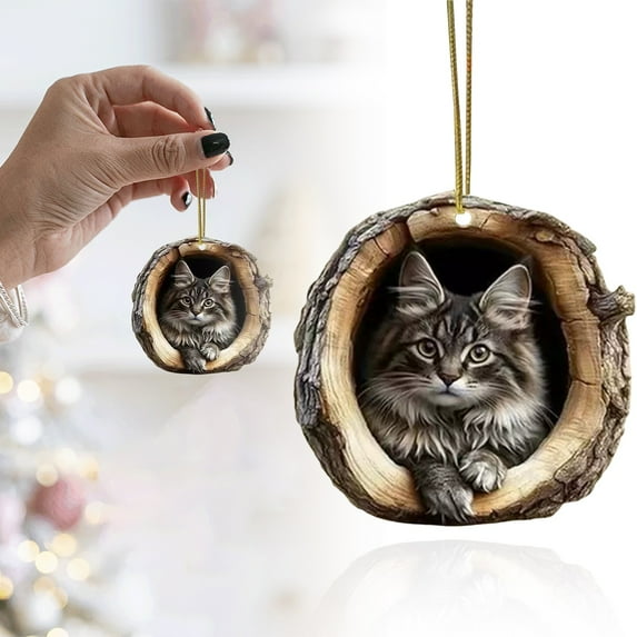 1Pc 3D Acrylic Cat Christmas Ornament – Cute Cat Hanging Pendant for ...