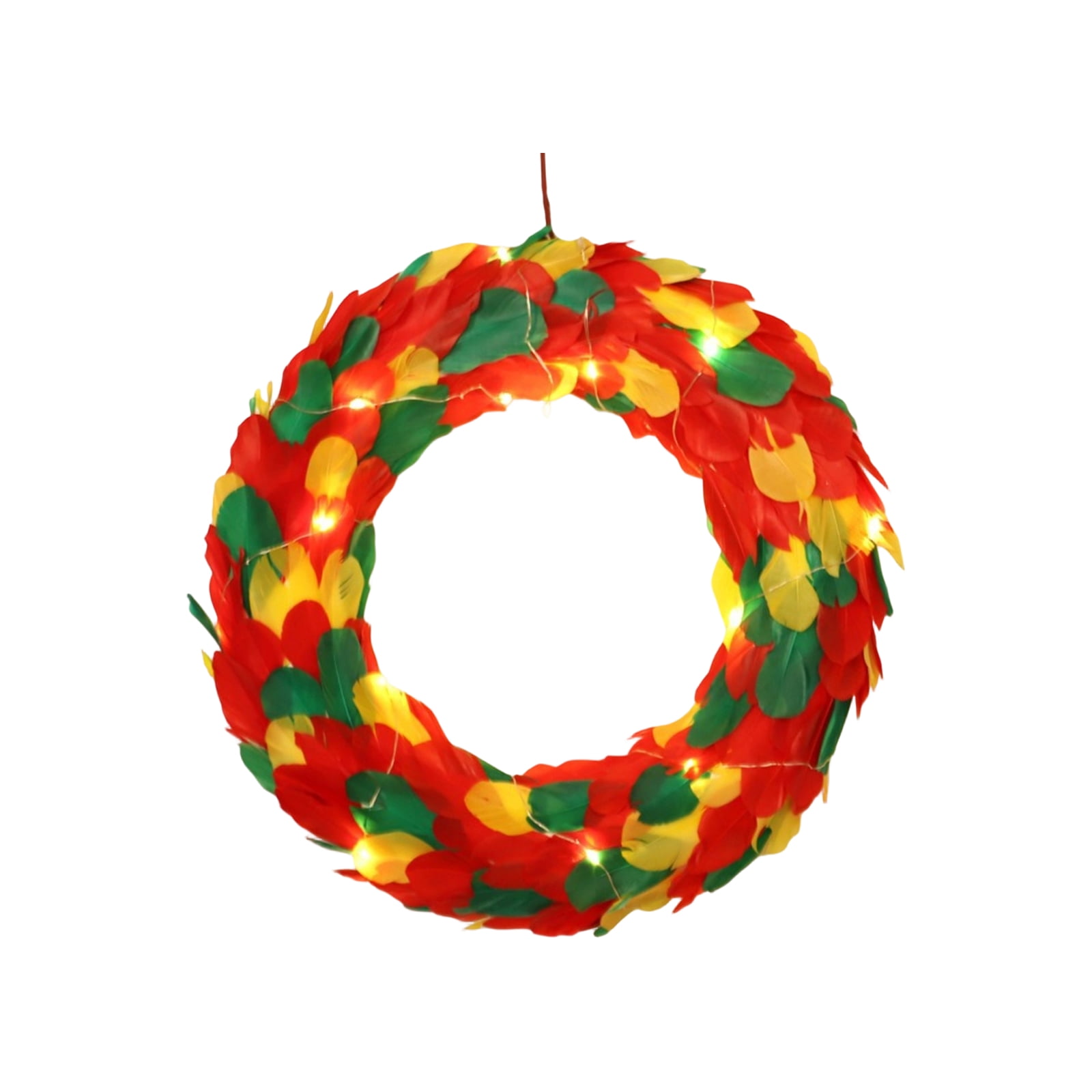 1Pc 3D Easter Feather Wreath With Led Lights, 13In Colorful Foam ...