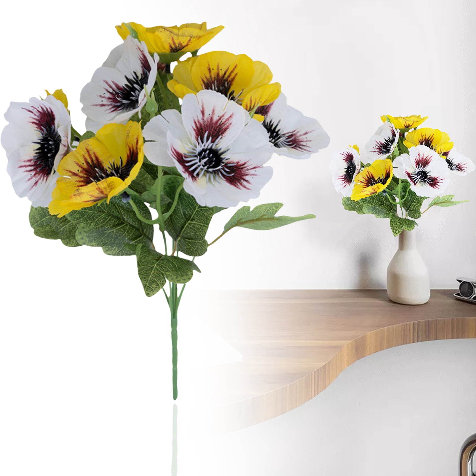 1Pc 5-fork Artificial Yellow Pansy Bouquet, Wedding Holding Flowers ...