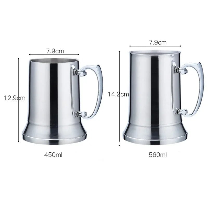 1Pc 560ml Tankard Stein Double Wall Stainless Steel Beer Mug Cocktail ...