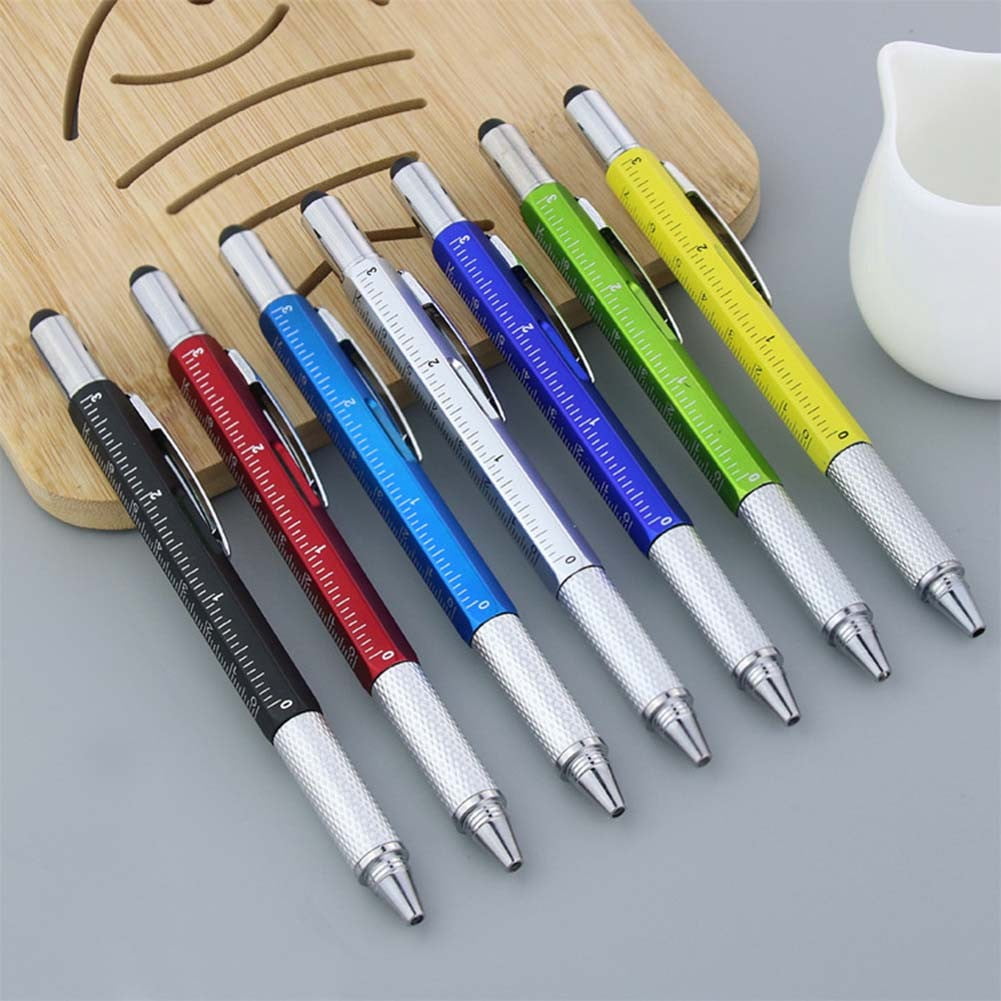 1Pc 6 In 1 Multi-Function Tool Pen Level Scale Touch Screen Metal Ballpoint Pen For Construction ...