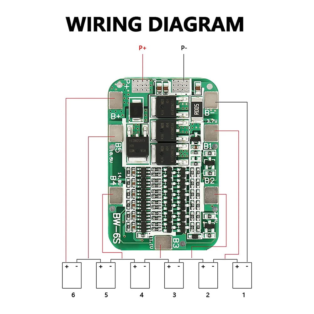 1Pc 6S 15A 24V Pcb Protection Board For 6 Pack Li-Ion Lithium Battery ...