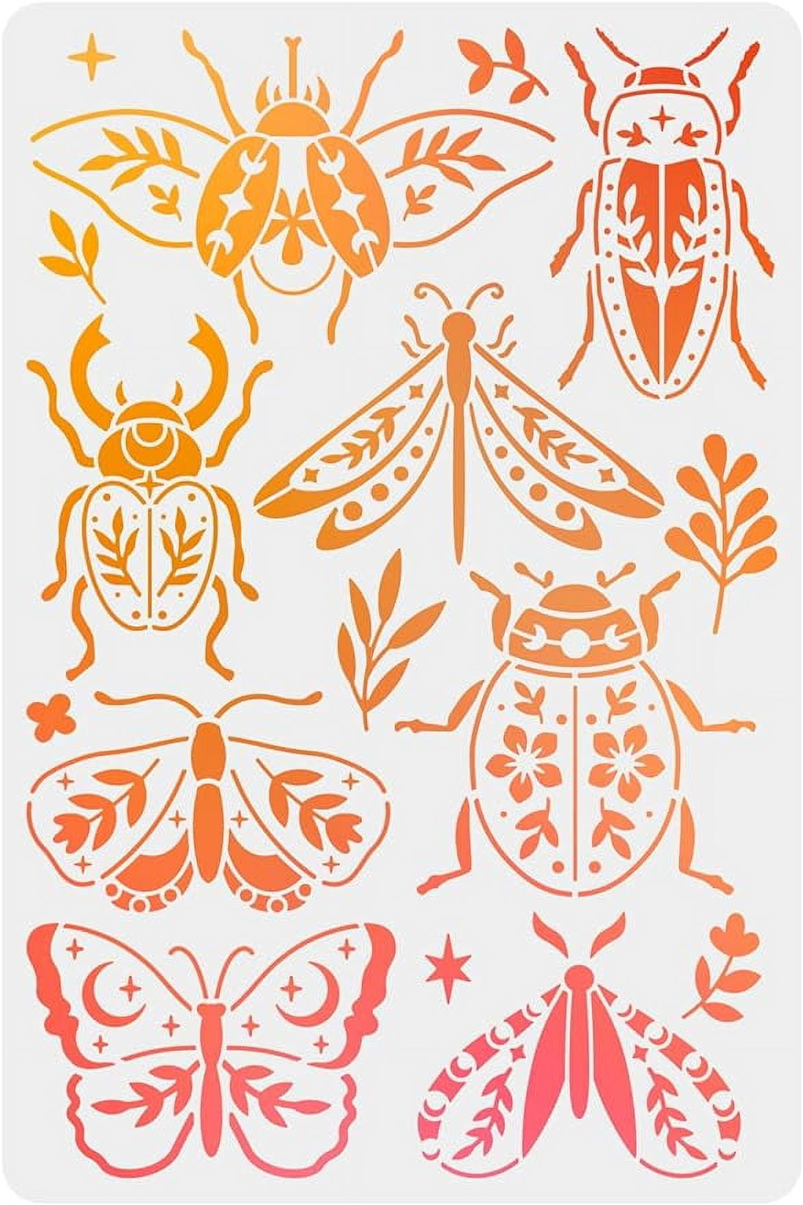 1Pc 8 Insects Stencils Large Flower Bugs Stencil Butterfly Moth Moon ...