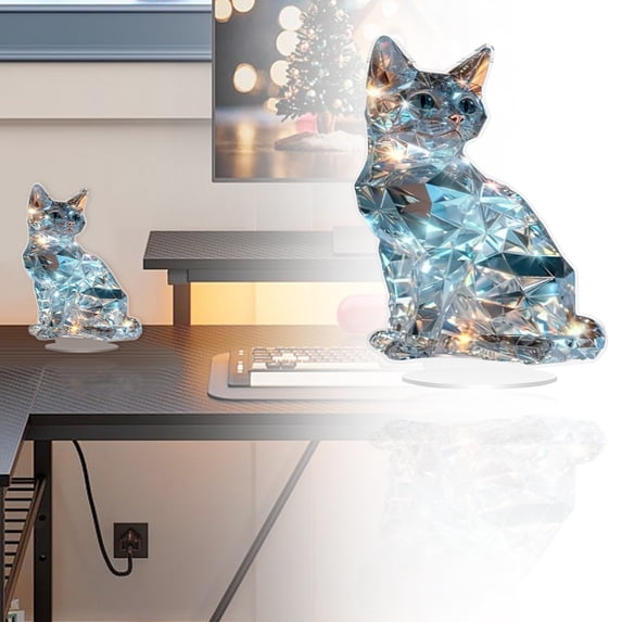 1Pc Acrylic Desk Standee Blue Glass Cat Figure, ABS Desktop Display ...