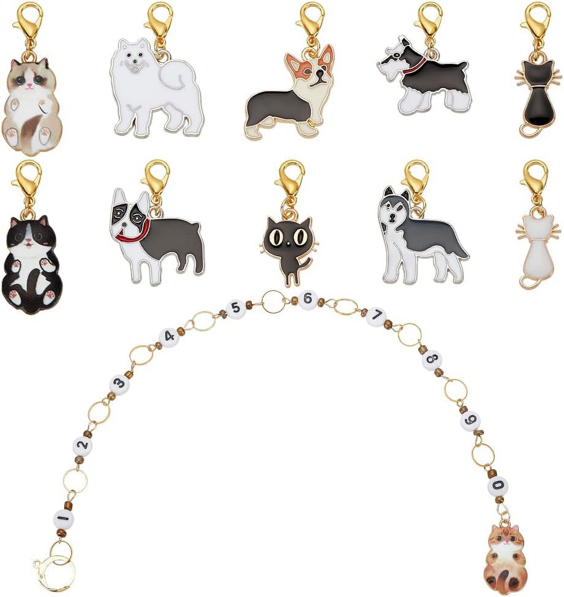 1Pc Acrylic Number Bead Knitting Row Counter Chains with 20Pcs Natural ...