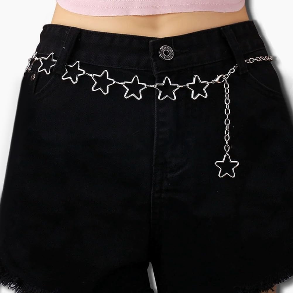1Pc Alloy Waist Chains 524mm Silvery Star Link Belly Body Chain Belts ...