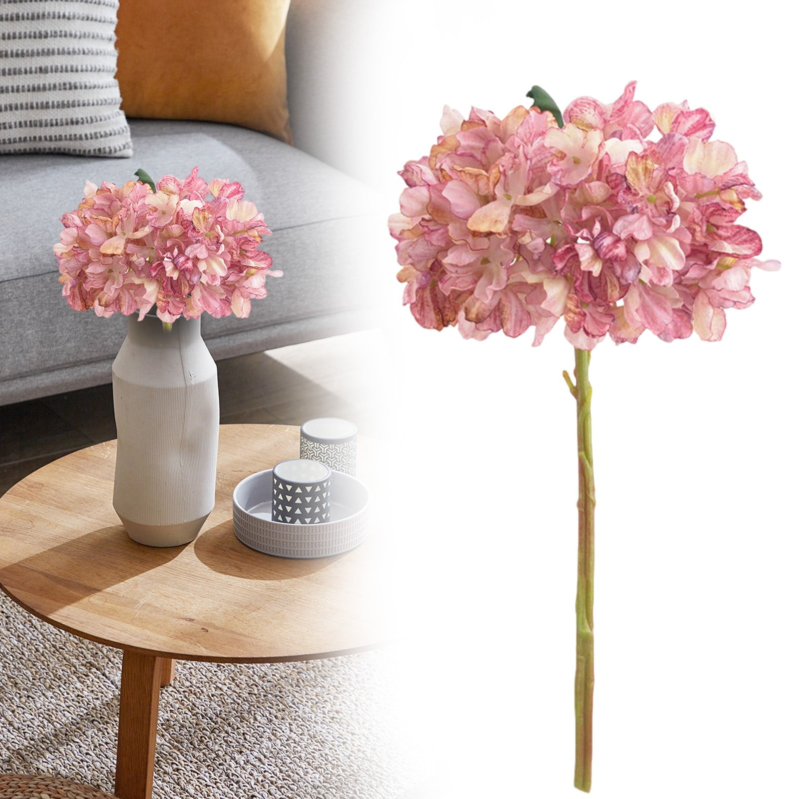 1Pc Artificial Hydrangea Flower Bouquet,Single Stem Charred Edge Fake ...
