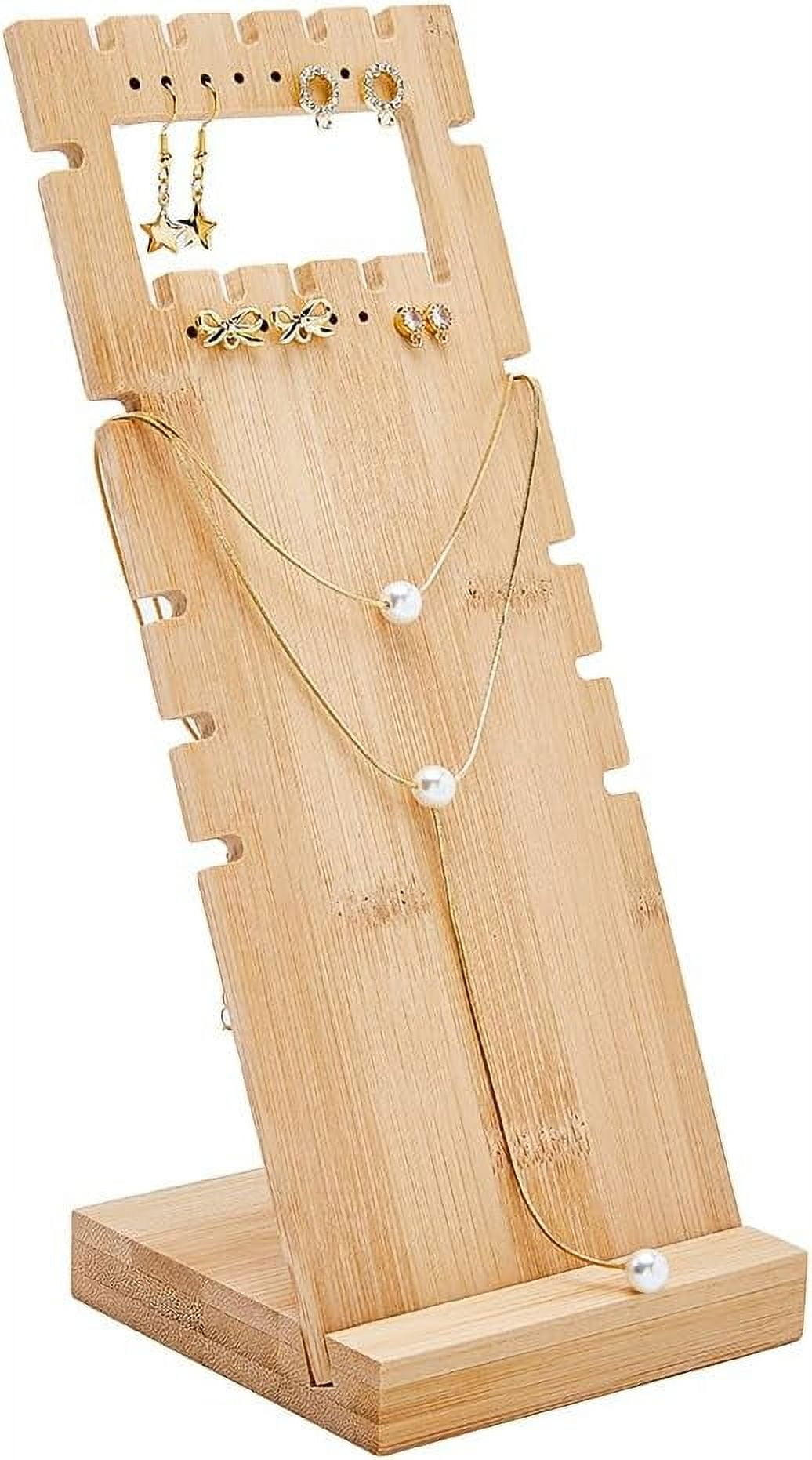 1Pc Bamboo Jewelry Display Stands 2-Tier Slant Back Jewelry Organizer ...