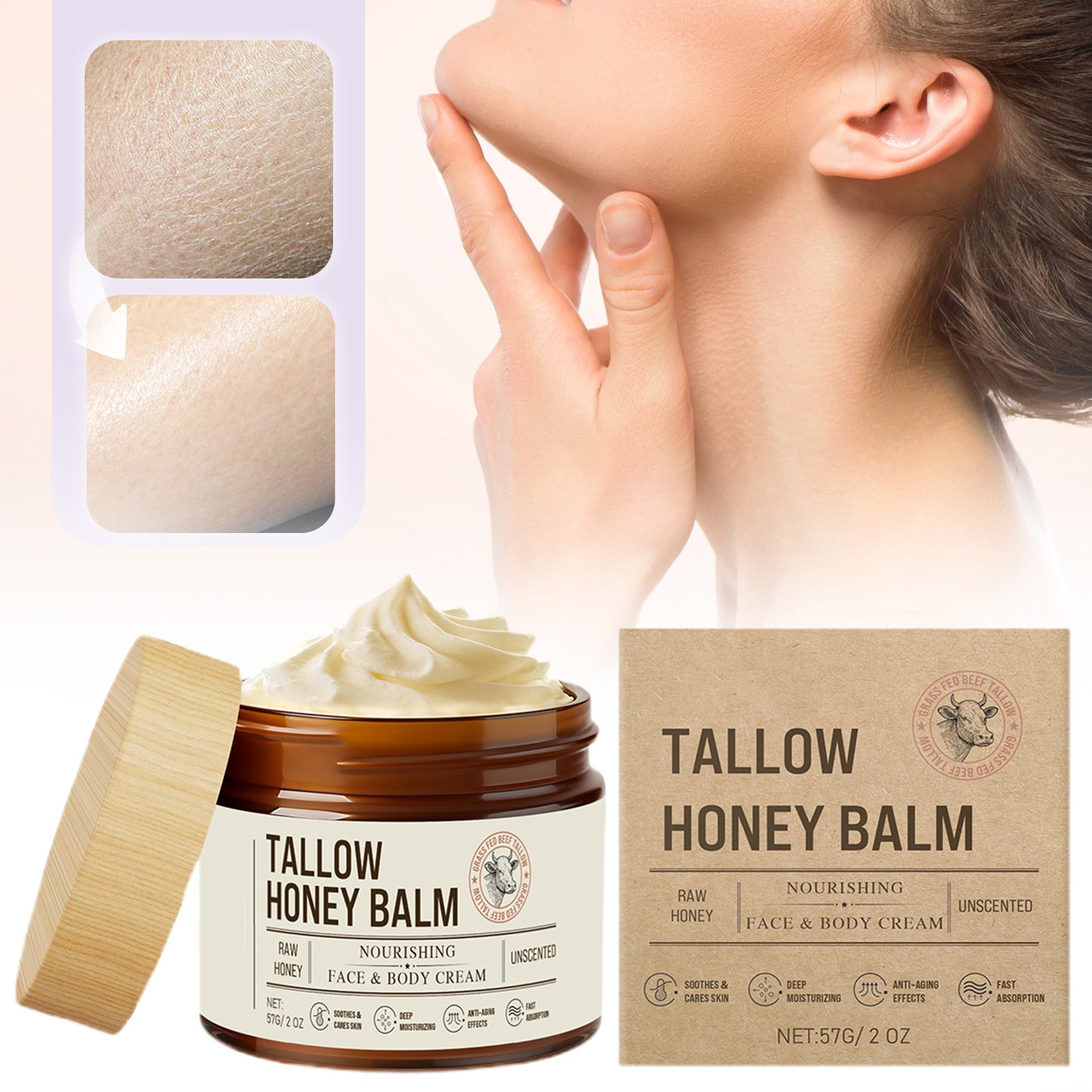 1Pc Beef Tallow for Skin,Tallow and Honey Balm,Beef Tallow for Face ...