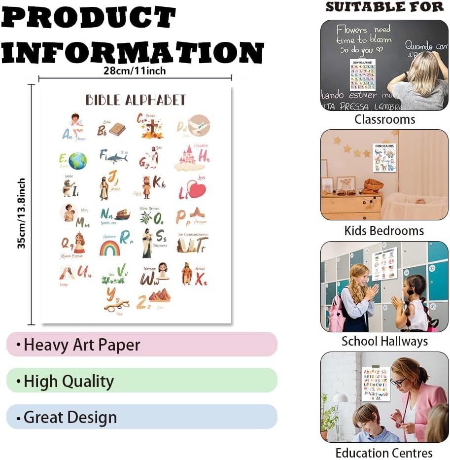 1Pc Bible Alphabet Chart Poster ABC Scripture Print Classroom Decor ...