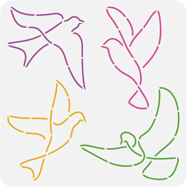 1Pc Birds Lines Stencil for Painting Plastic PET Flying Birds Stencil ...