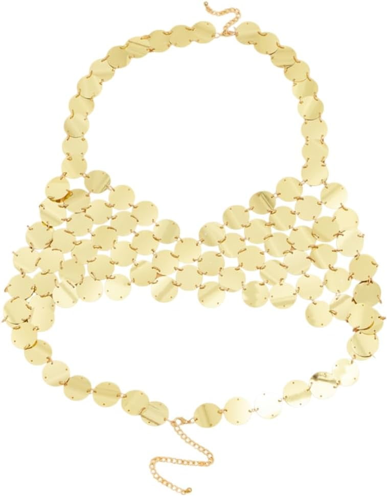 1Pc Body Chain Bra Gold Sequin Outfit Glitter Sparkle Halter Backless ...