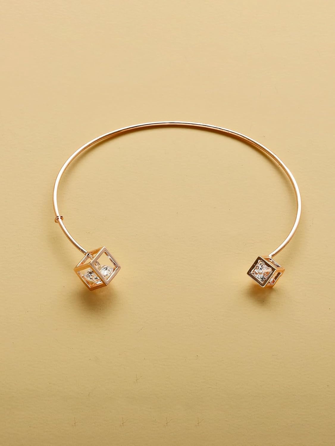 1Pc Brass Open Cuff Bangles for Women Cube with Cubic Zirconia Rose ...