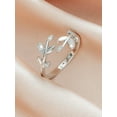1Pc Brass Rhinestones Cuff Rings for Women Leaf Platinum Inner Diameter ...