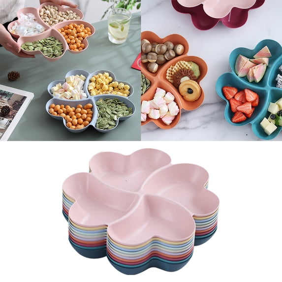 1Pc Brown Plastic Snack Plate Segmented Fruit Nut Candy Serving Tray ...