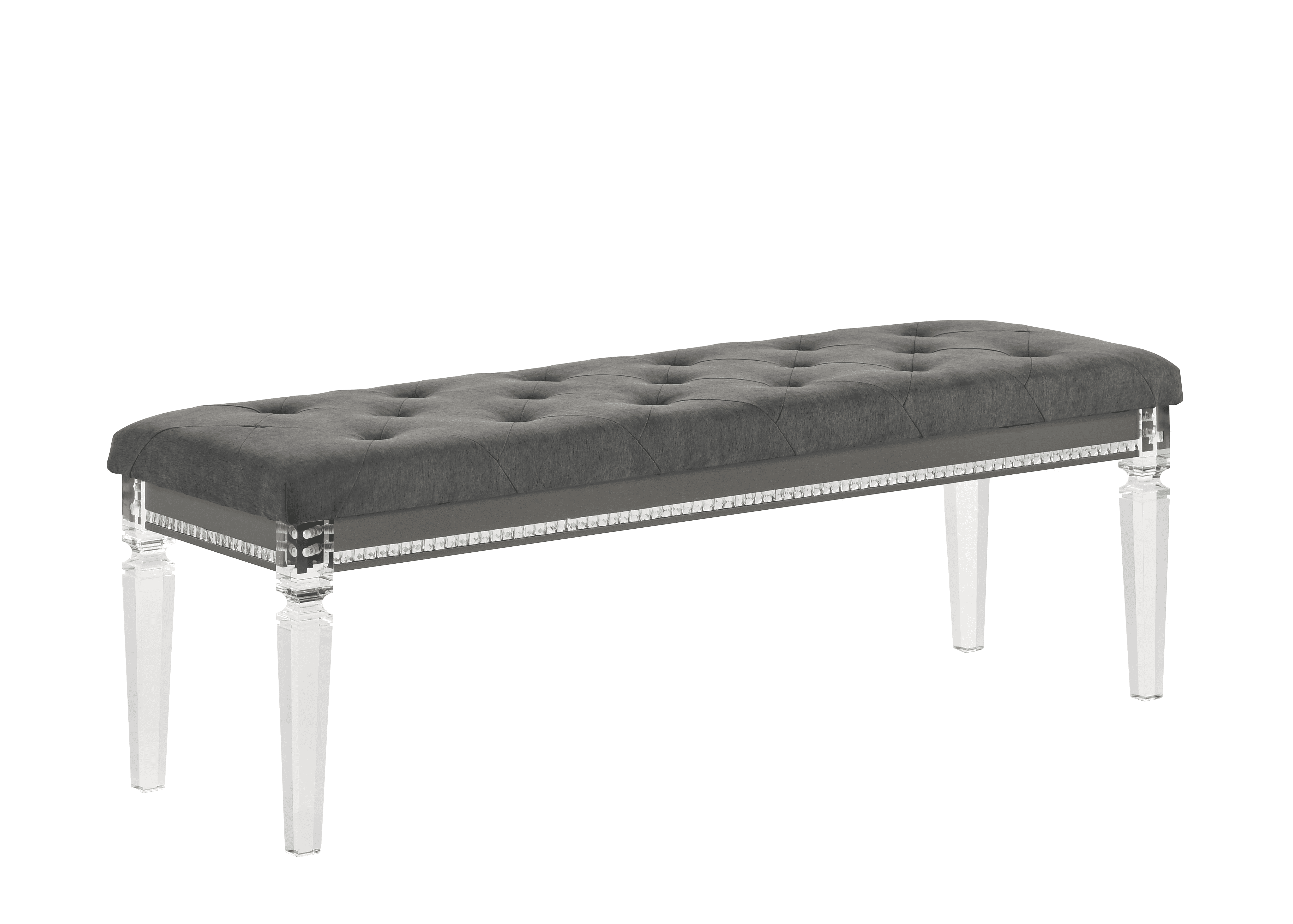 1Pc Button Tufted Upholstered Bench Grey Fabric Contemporary Style ...