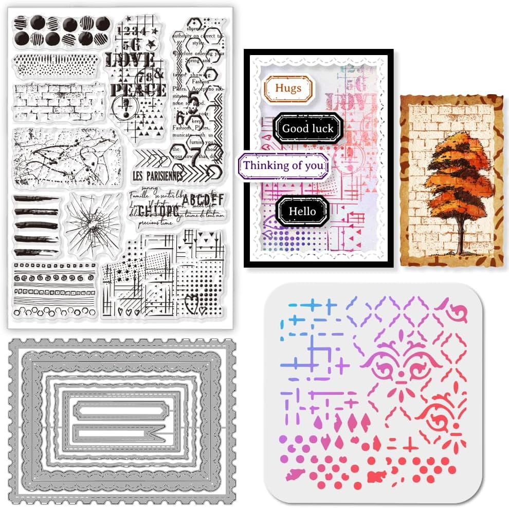 1Pc Carbon Steel Cutting Dies Stencils with 1 Sheet PVC Plastic Stamps ...