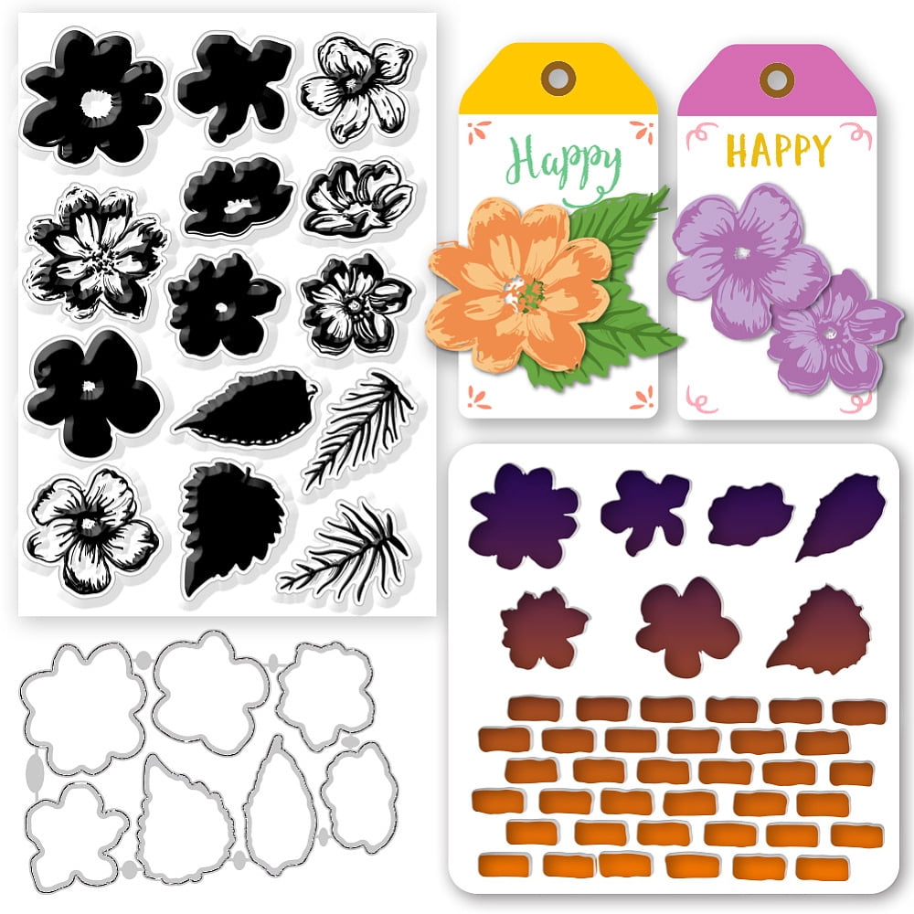 1Pc Carbon Steel Cutting Dies Stencils with 1 Sheet PVC Plastic Stamps ...