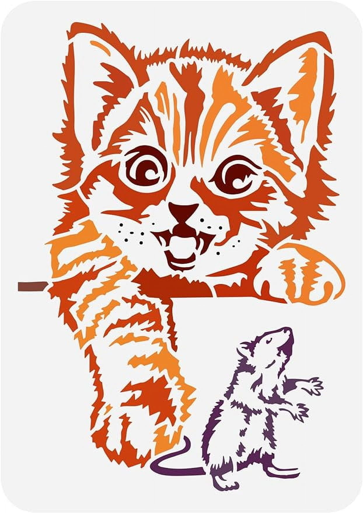 1Pc Cat Catches Mouse Painting Stencil Drawing Template for Home Wall ...