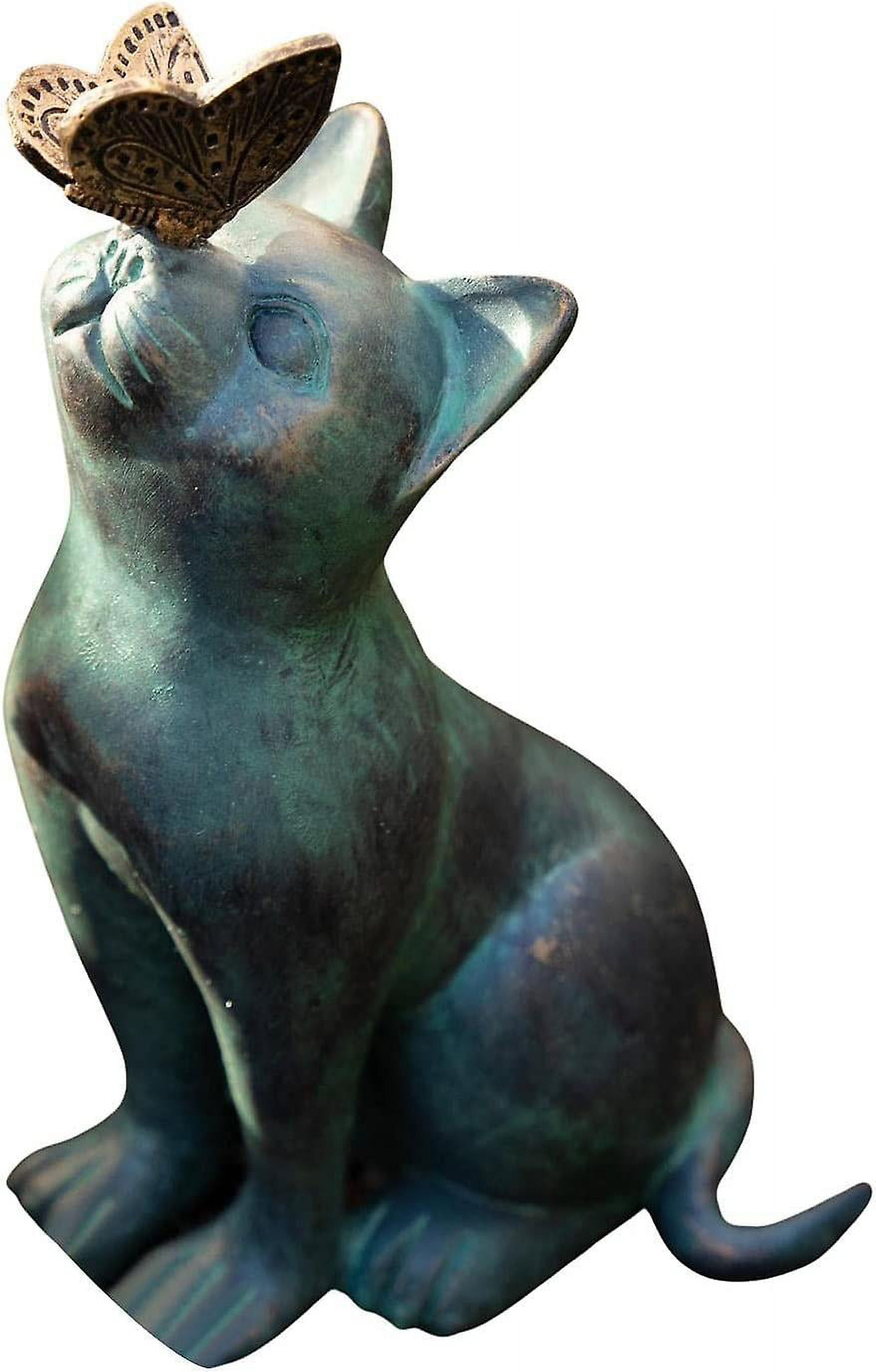 1Pc Cat Garden Statue, Cat With Butterfly Figurine, Cat Sculpture ...