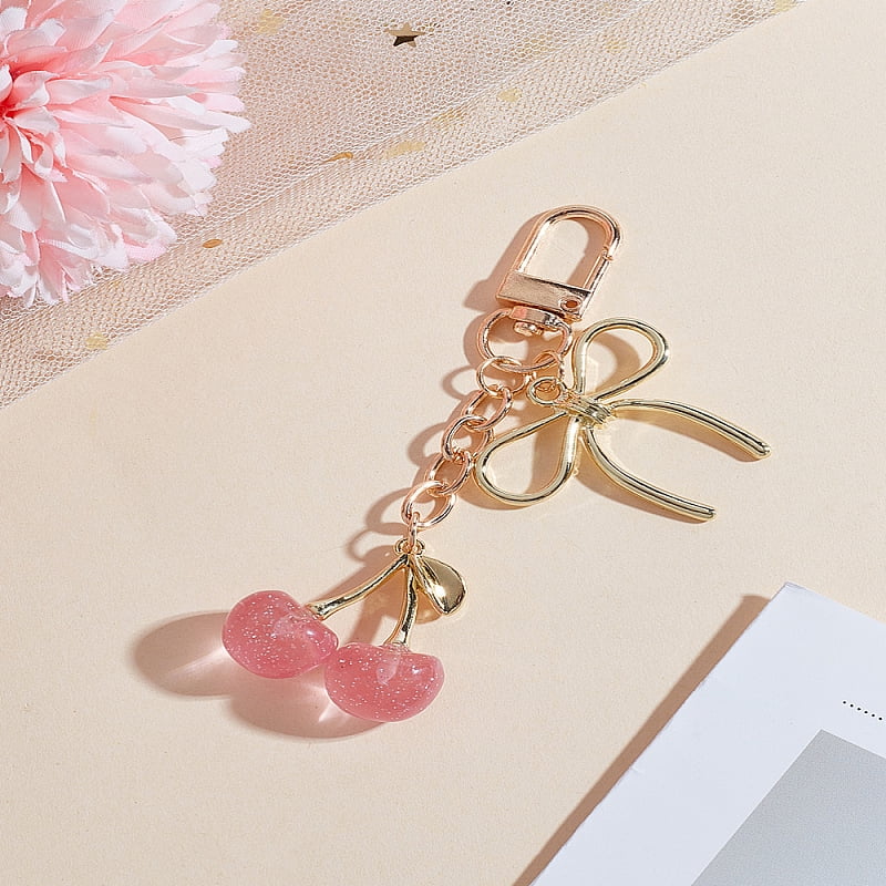 1Pc Cherry & Bowknot Alloy Resin Pendant Decorations Swivel Clasps ...