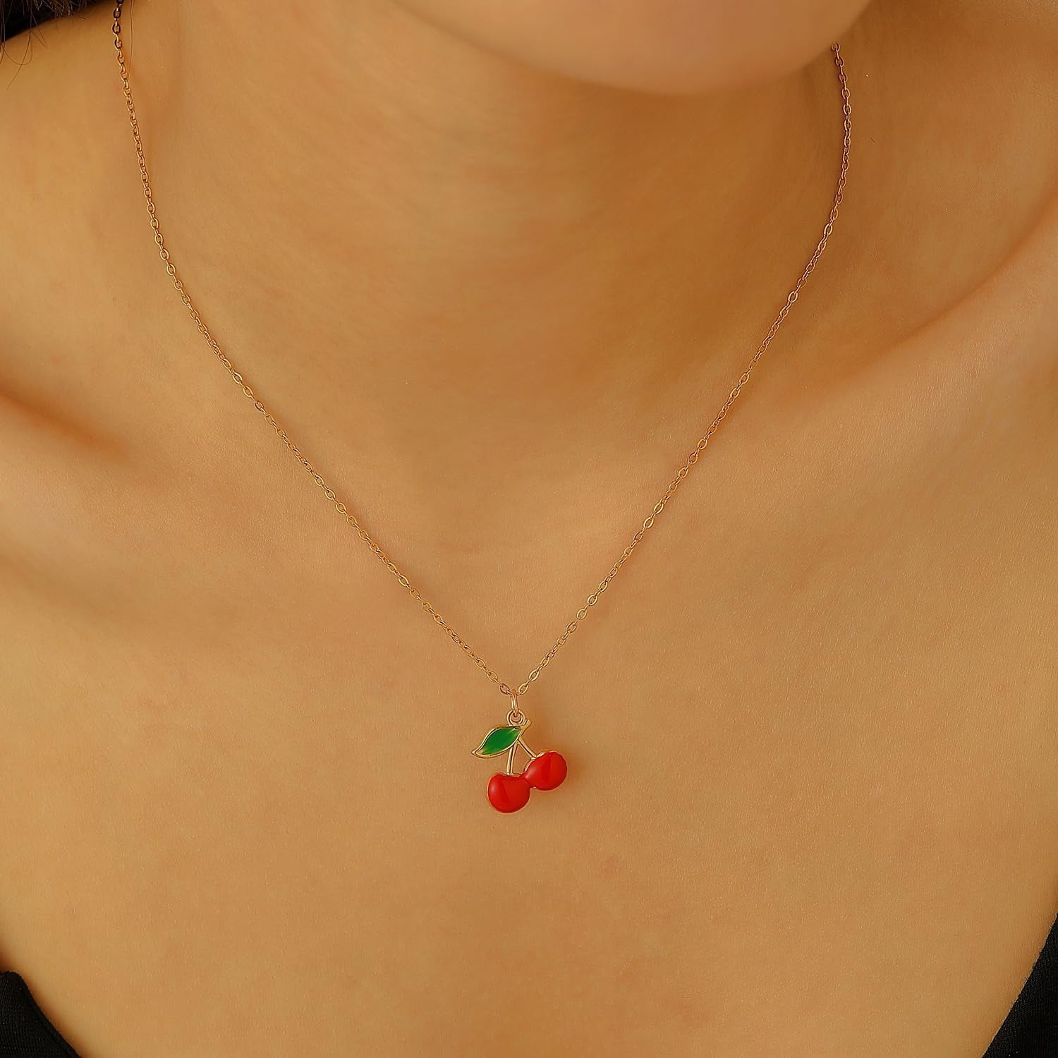1Pc Cherry Stainless Steel FireBrick Enamel Pendant Cable Chain ...