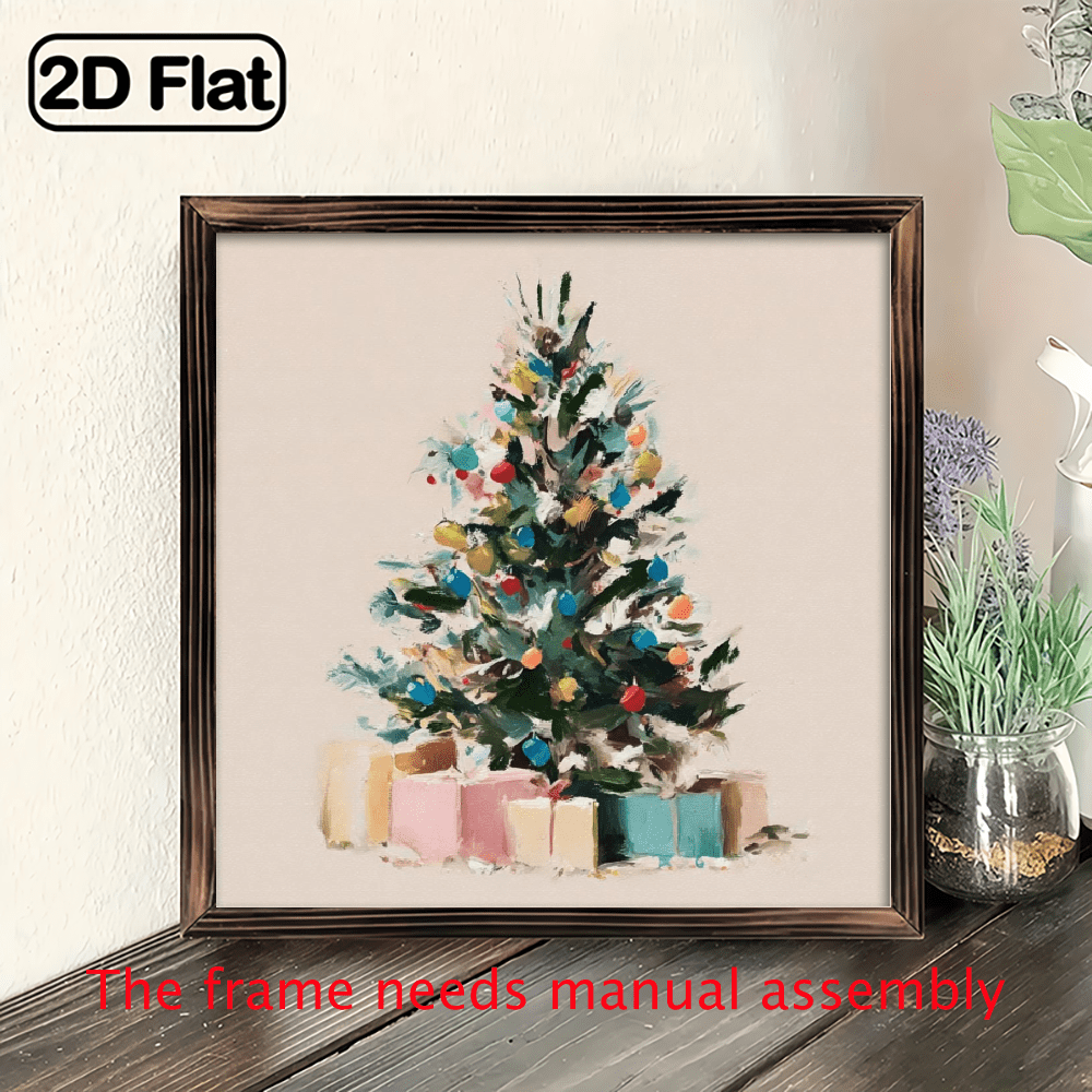 1Pc Christmas Winter Wood Frame Sign Pastel Christmas Tree Style Wood ...