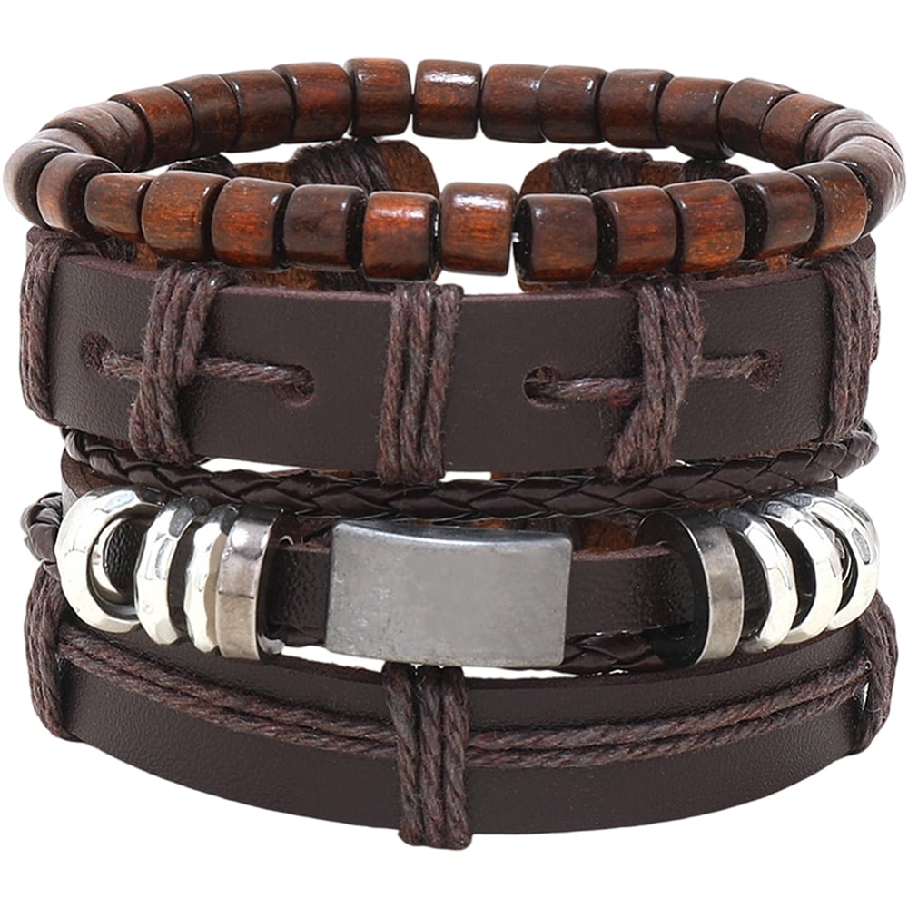 1Pc Cowhide Imitation Leather Cord Knitted Multi-strand Bracelets Alloy ...