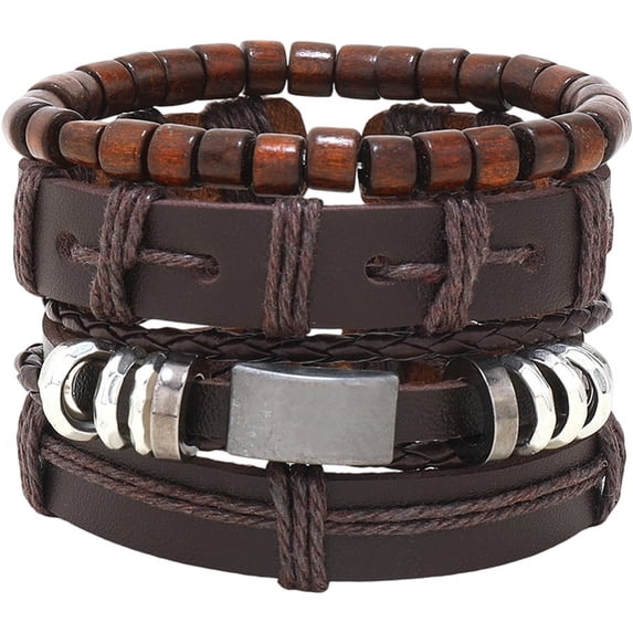 1Pc Cowhide Imitation Leather Cord Knitted Multi-strand Bracelets Alloy ...