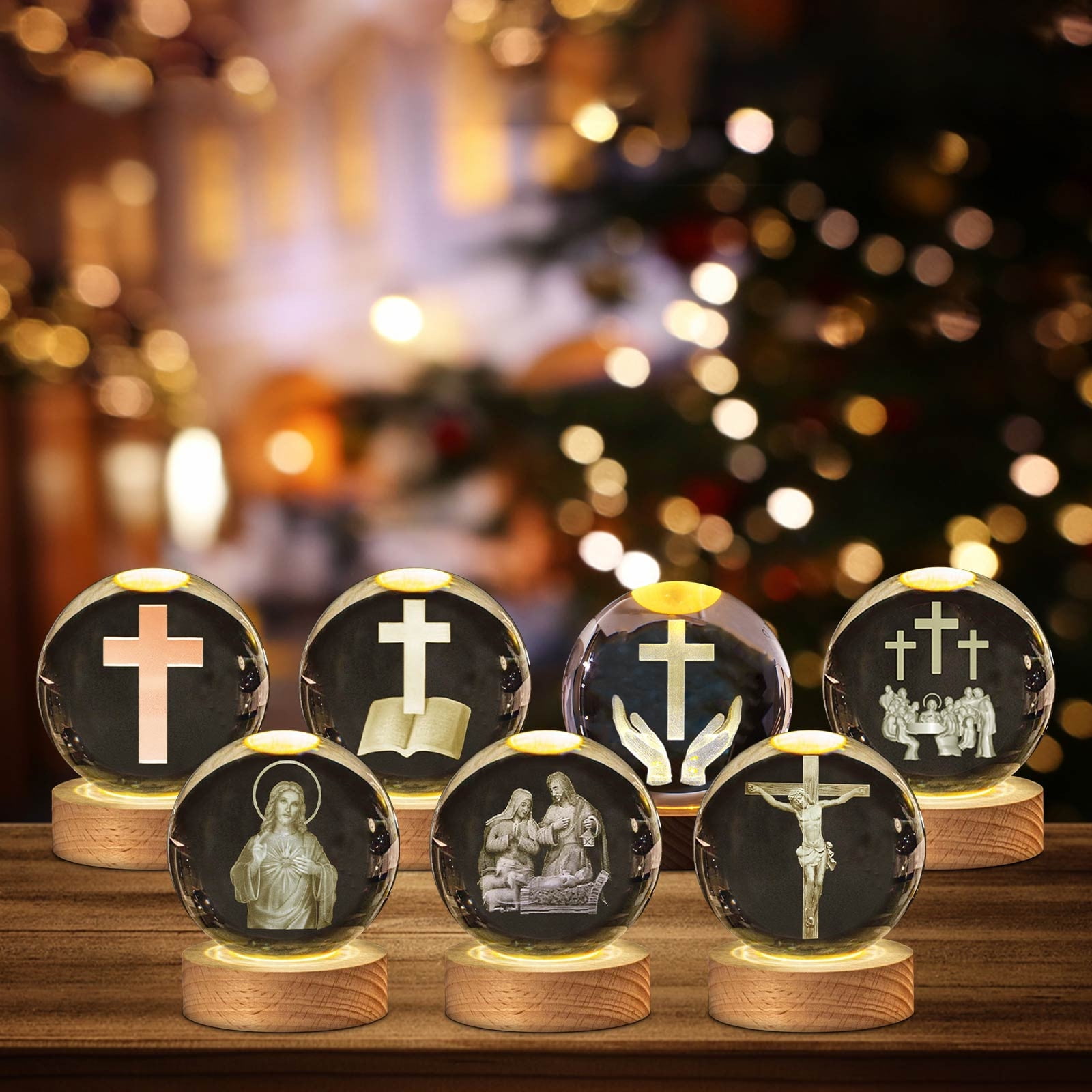 1Pc Crystal Ball Night Light Religious Led Lamp with Holy Family ...