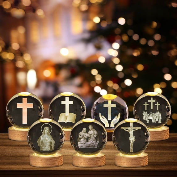 1Pc Crystal Ball Night Light Religious Led Lamp with Holy Family ...