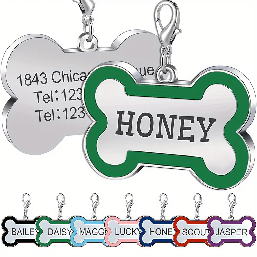 1Pc Custom Engraved Name Dog Tag for Pets Personalized Zinc Alloy Bone ...