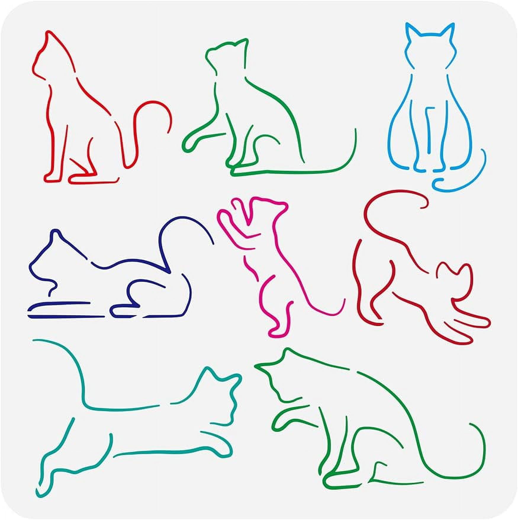 1Pc Cute Cat Lines Painting Stencil Line Art Cats Pattern Drawing ...