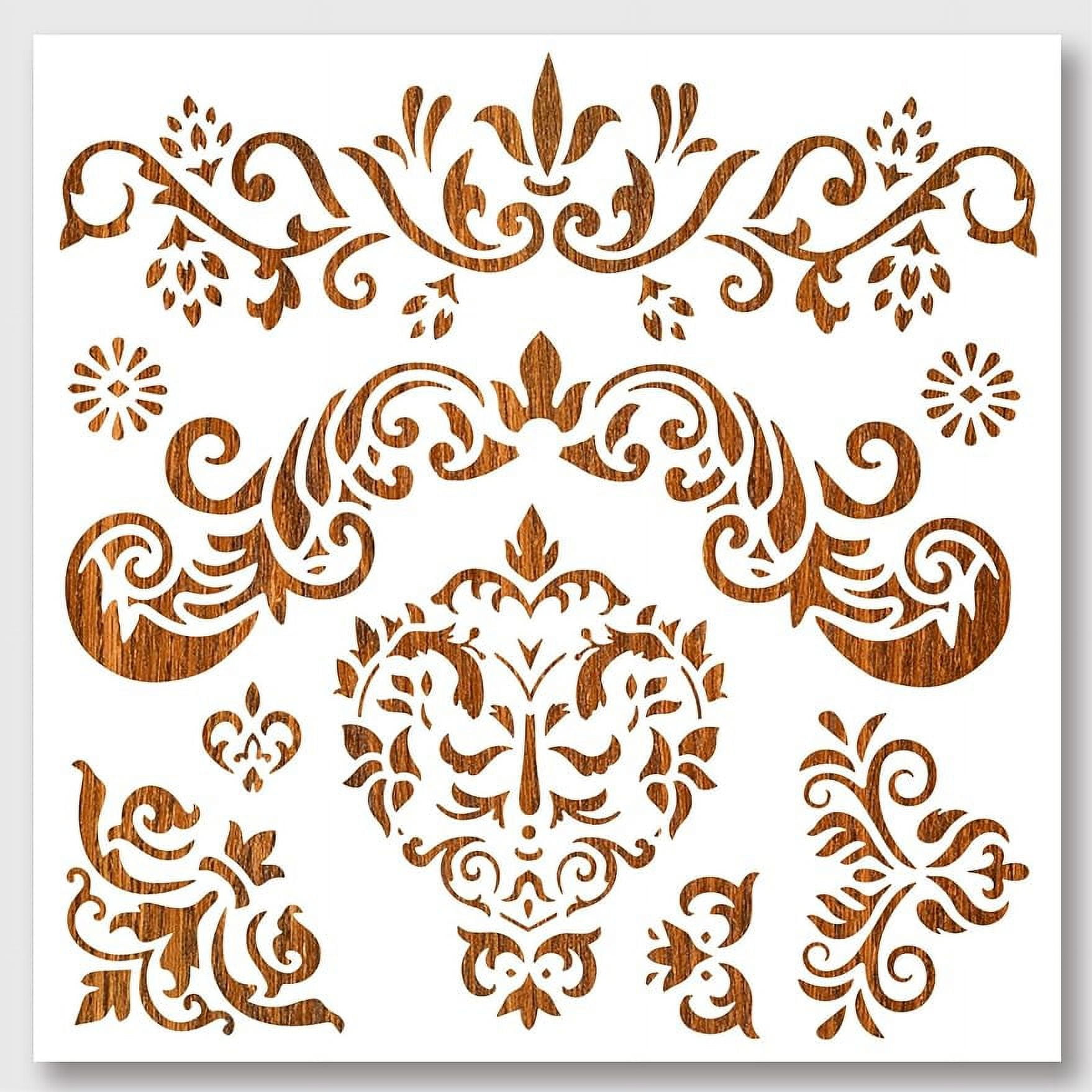 1Pc Damask Border Painting Stencil Reusable PET Floral Stencils Template Sturdy DIY Art and ...