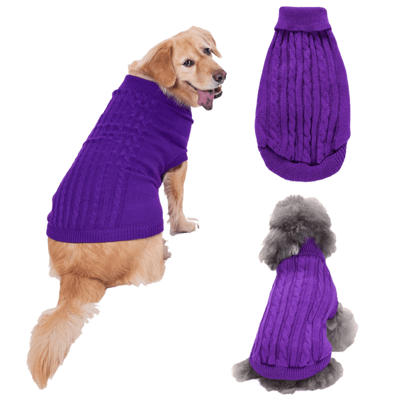 1Pc Dog Cable Knit Turtleneck Sweater, Winter Warm Knit Pullover For ...