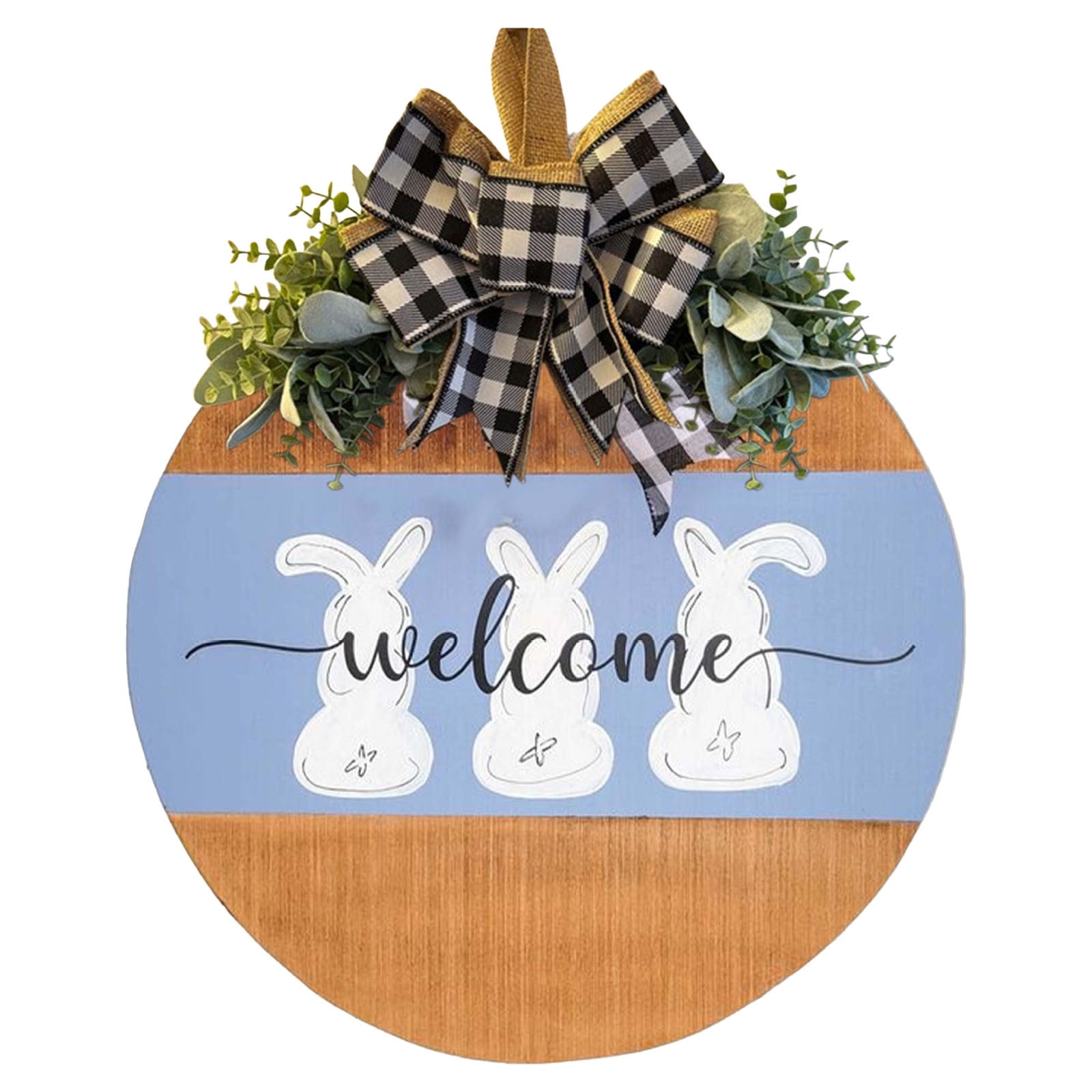 1Pc Easter Bunny Wooden Welcome Signs Round Hanging Door Decorations ...