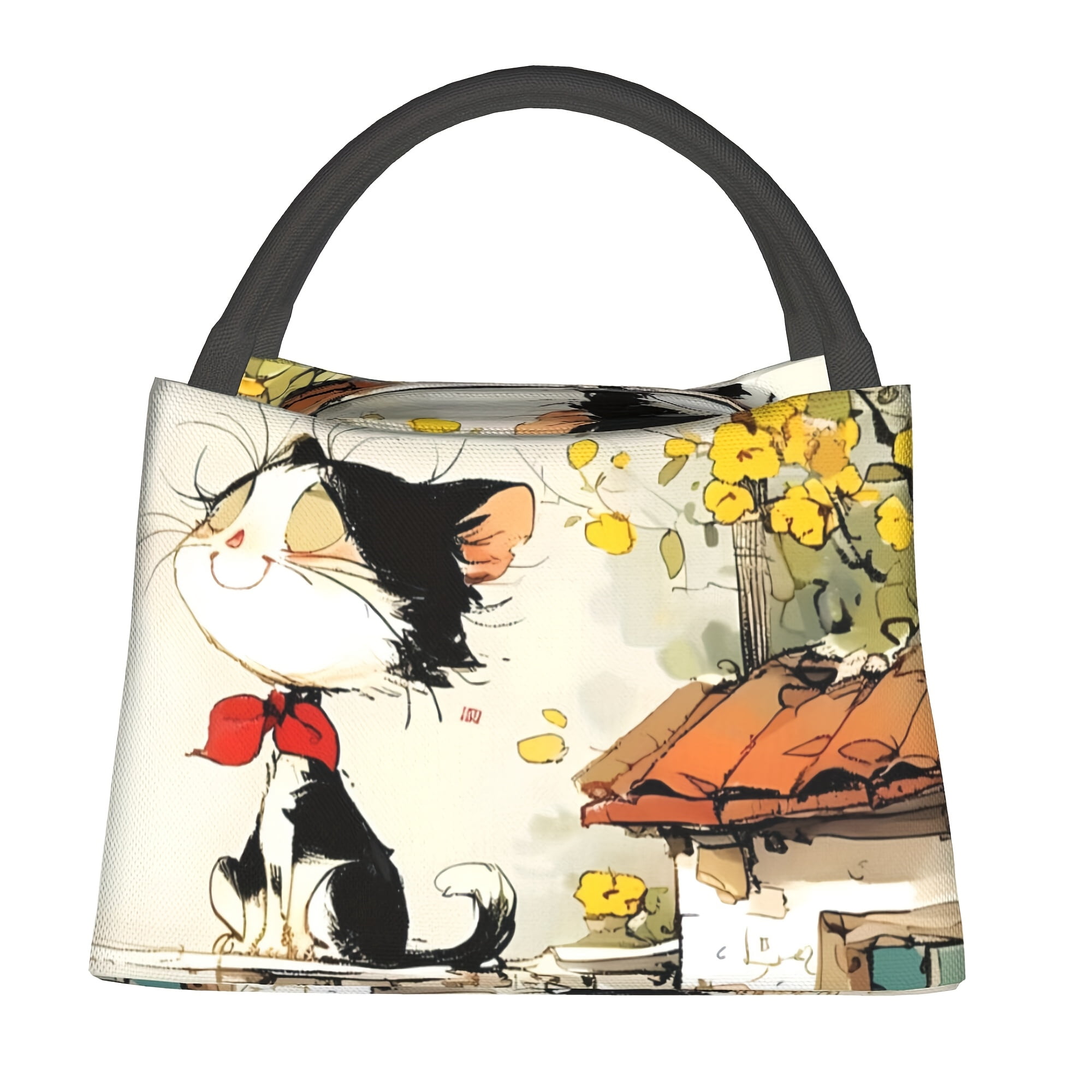 1Pc Elegant Kitten Pattern Insulated Lunch Bag, Portable Reusable ...