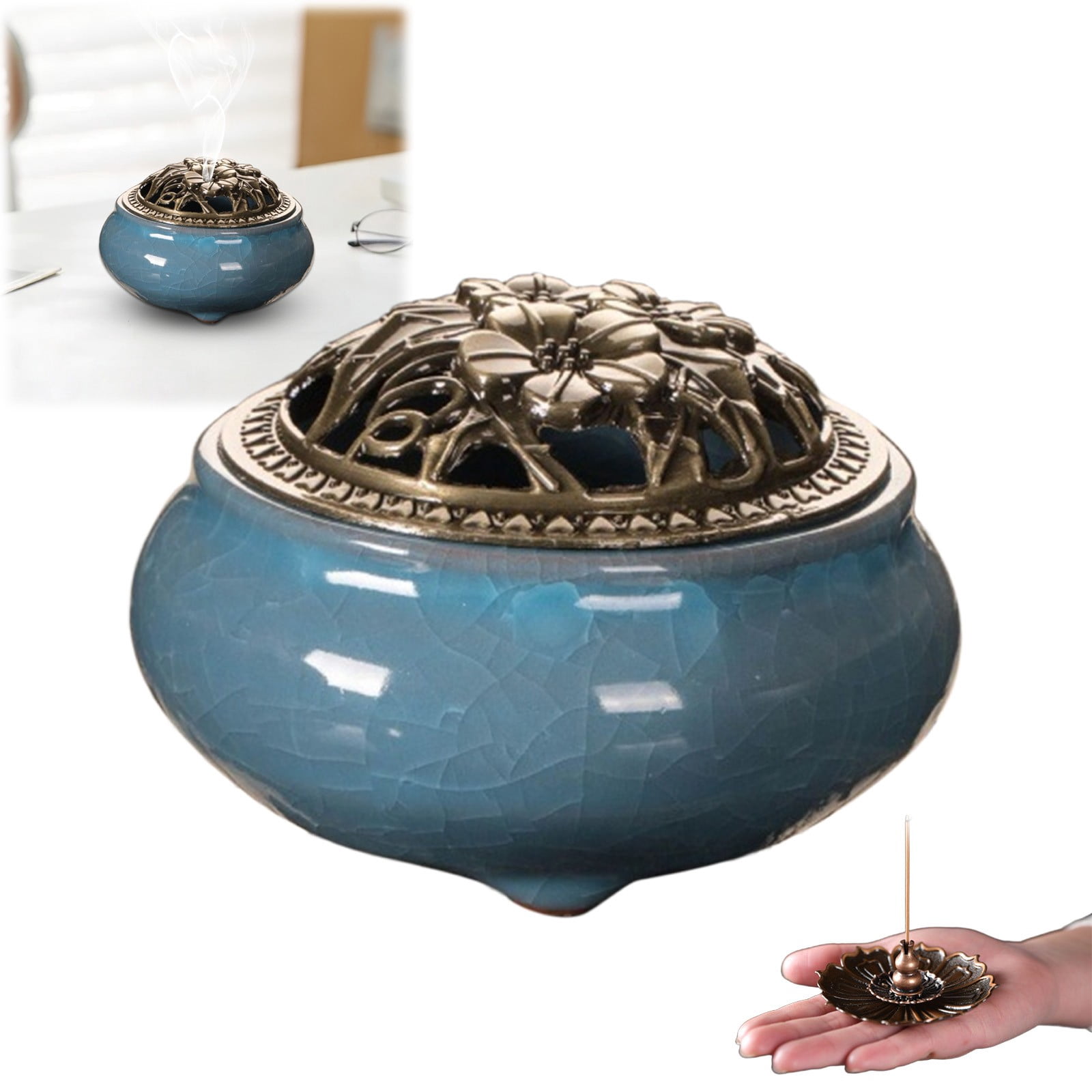1Pc Exquisite Ice Kiln Glaze Sandalwood Incense Burner, Chinese Style ...