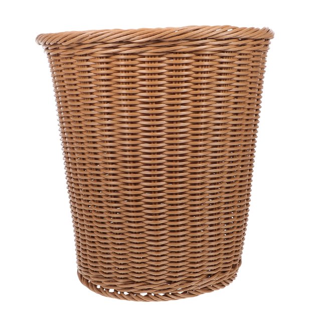 1Pc Fake Rattan Woven Trash Basket Woven Wastebasket Home Trash Bin ...
