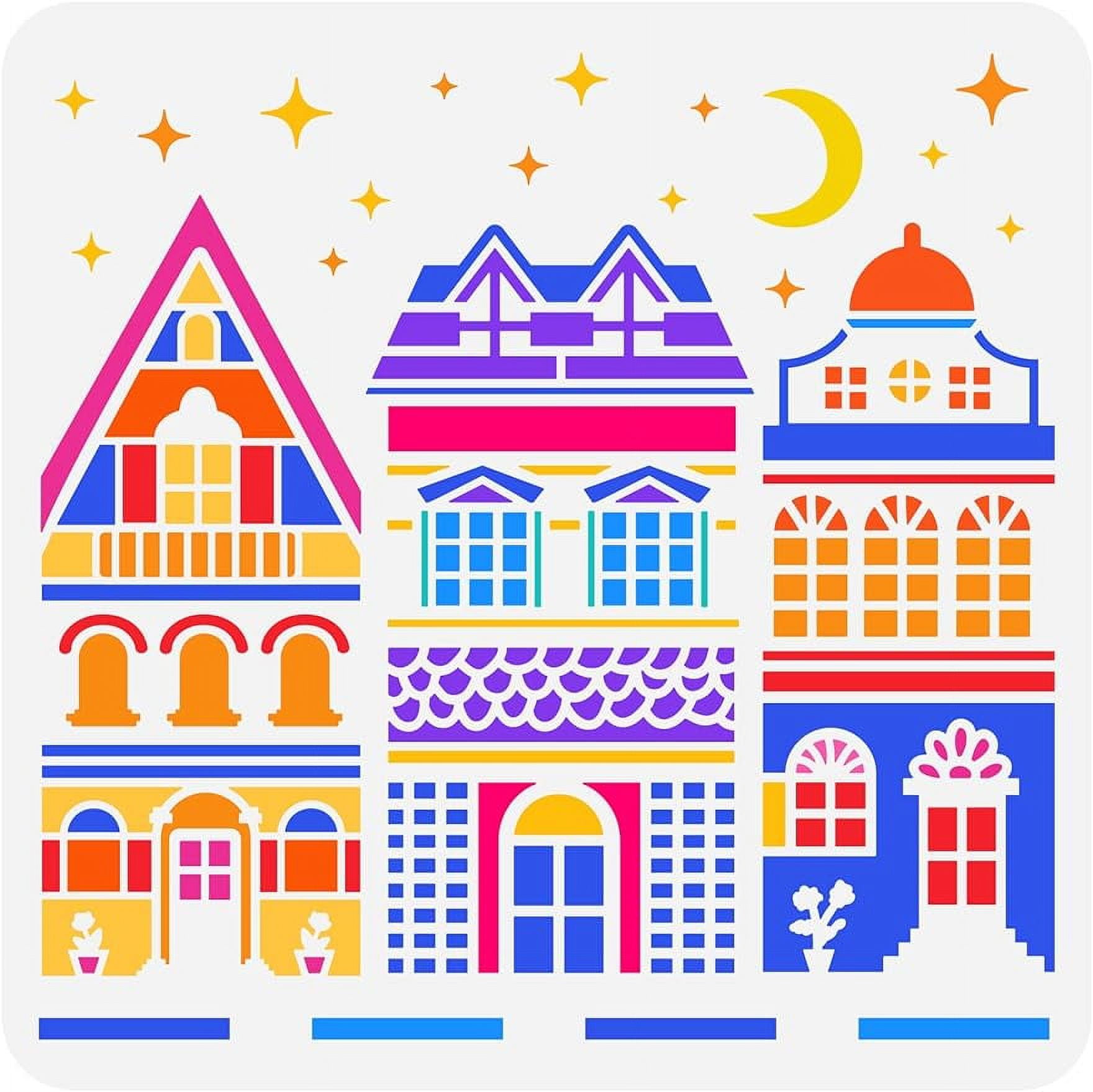 1Pc Fancy Houses Reusable Stencils Painting Templates for Wall Photo ...