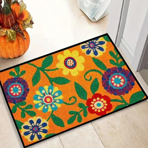 1Pc Floral Letter Print Welcome Doormat Anti-Slip Bath Rug Fade ...